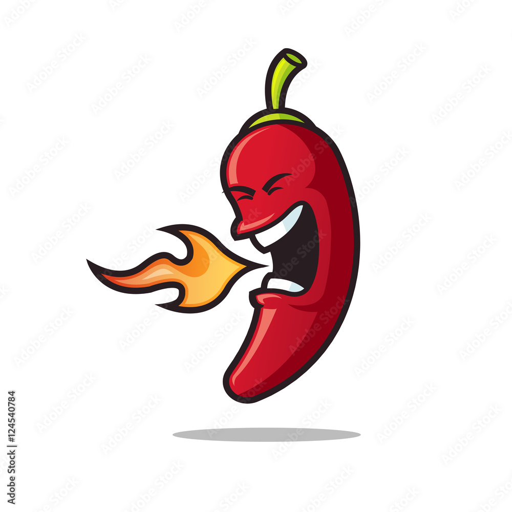 Vetor De Angry Red Chili Pepper Breathing Hot Flame Vector Cartoon