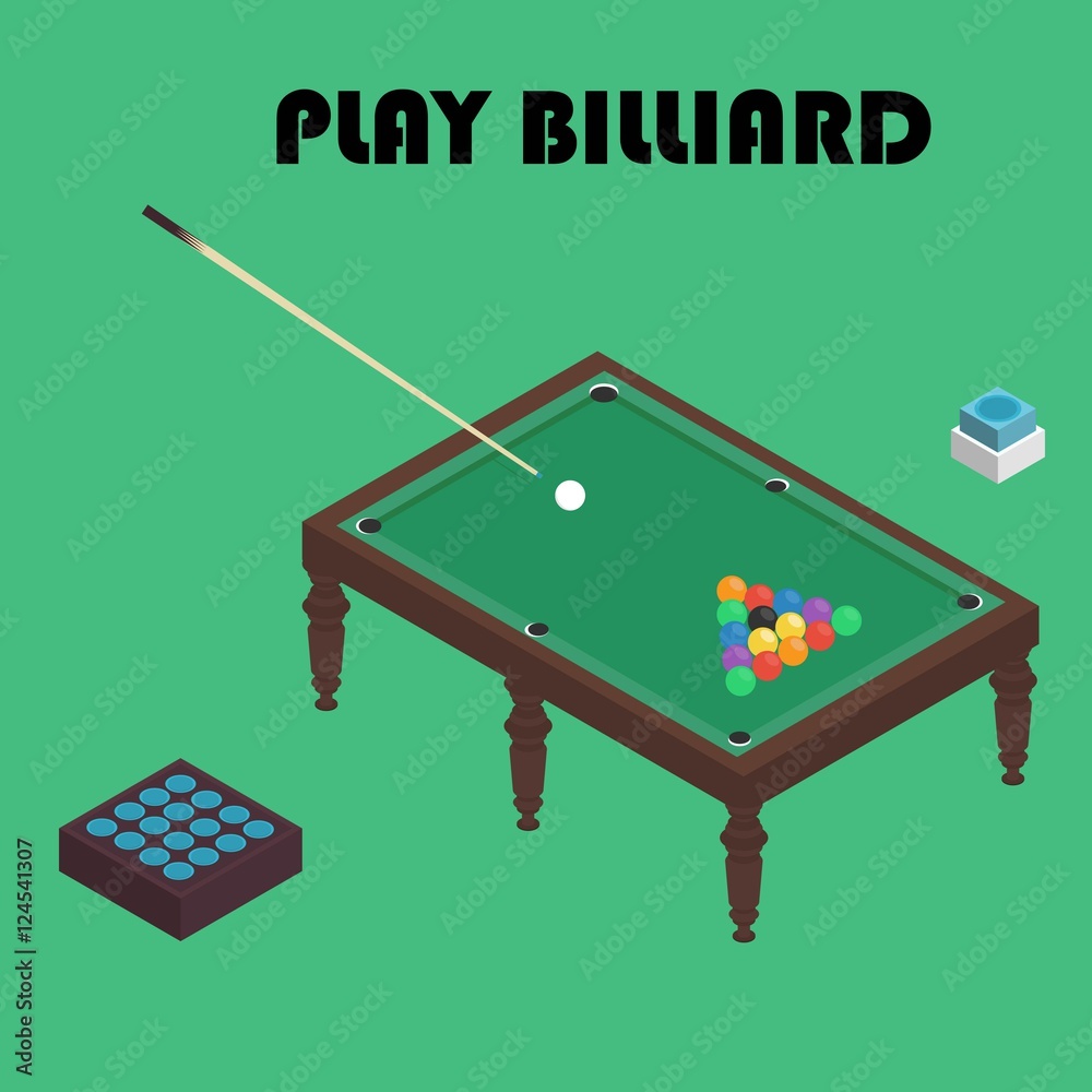 billiard isometric vector graphic illustration. Colorful background ...