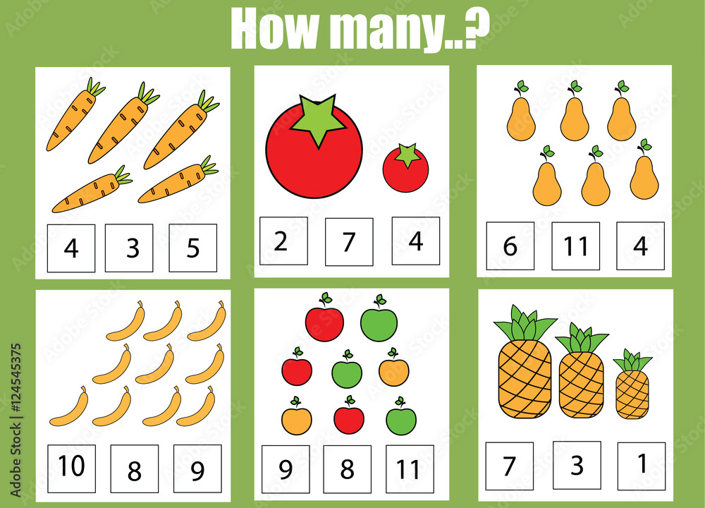 Counting educational children game, kids activity worksheet. How many ...