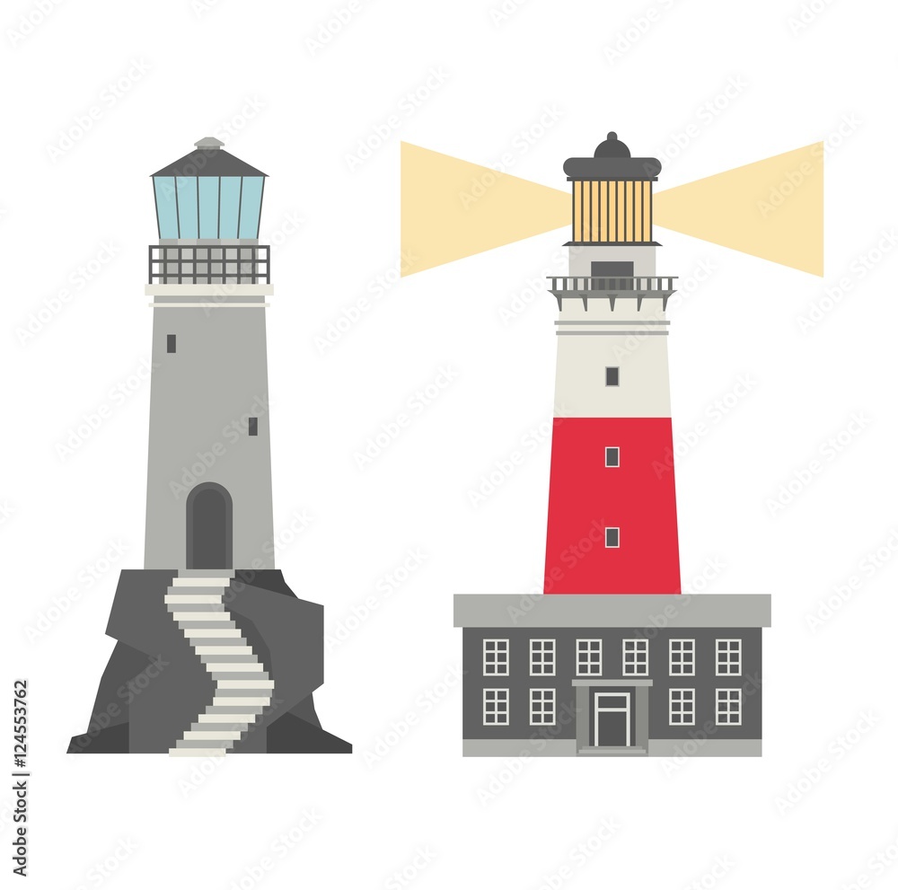 Vector set of cartoon flat lighthouses. Stock Vector | Adobe Stock