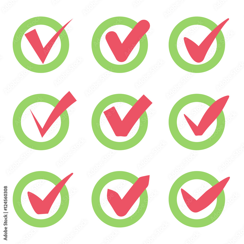 Check Mark Icons Red Tick Check Marks In Green Circles Vector Stock