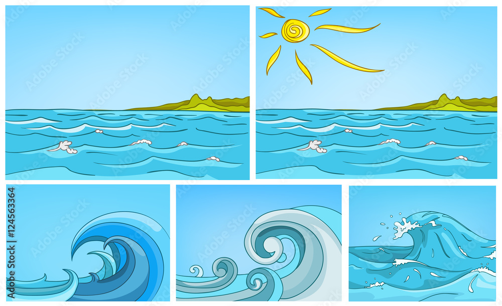 Vector cartoon set of sea backgrounds. Stock Vector | Adobe Stock