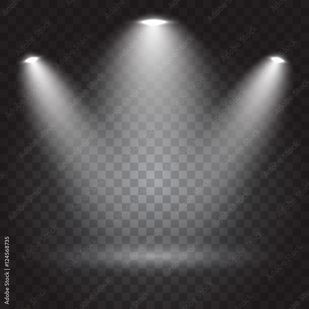 Bright lighting with spotlights, transparent effects on dark background ...
