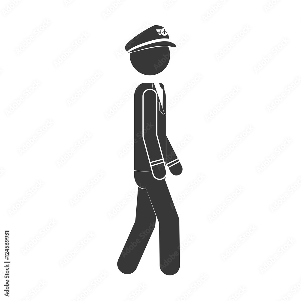 silhouette captain pilot walking to the right side vector illustration ...