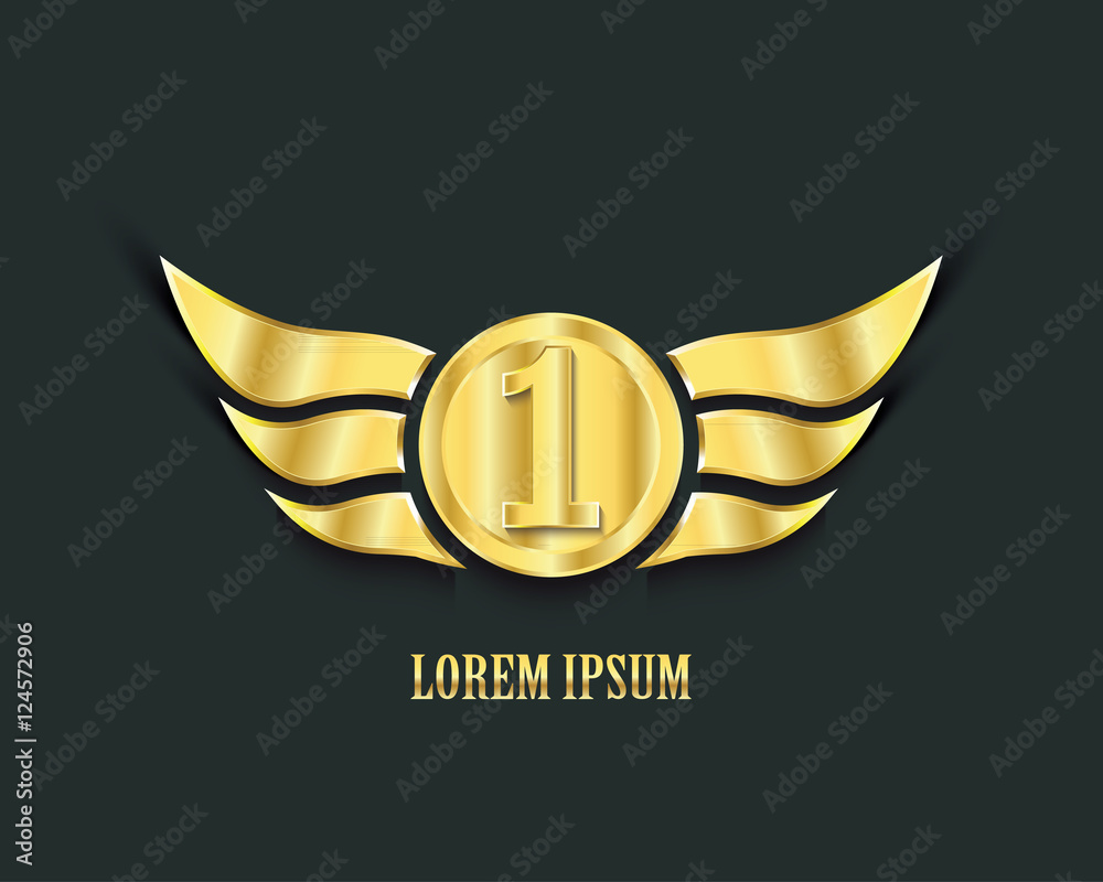 First place symbol. Golden design number one with wings Stock Vector ...