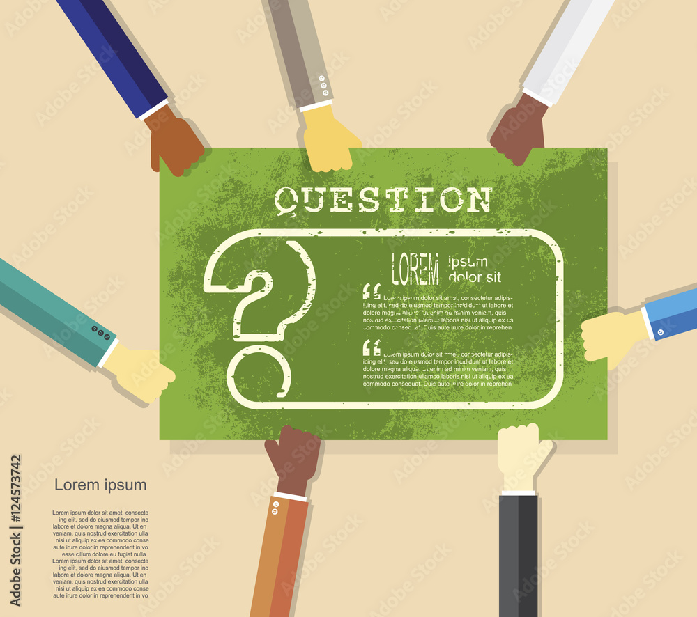 Vetor de Hands holding poster with question mark. Help symbol. FAQ sign ...