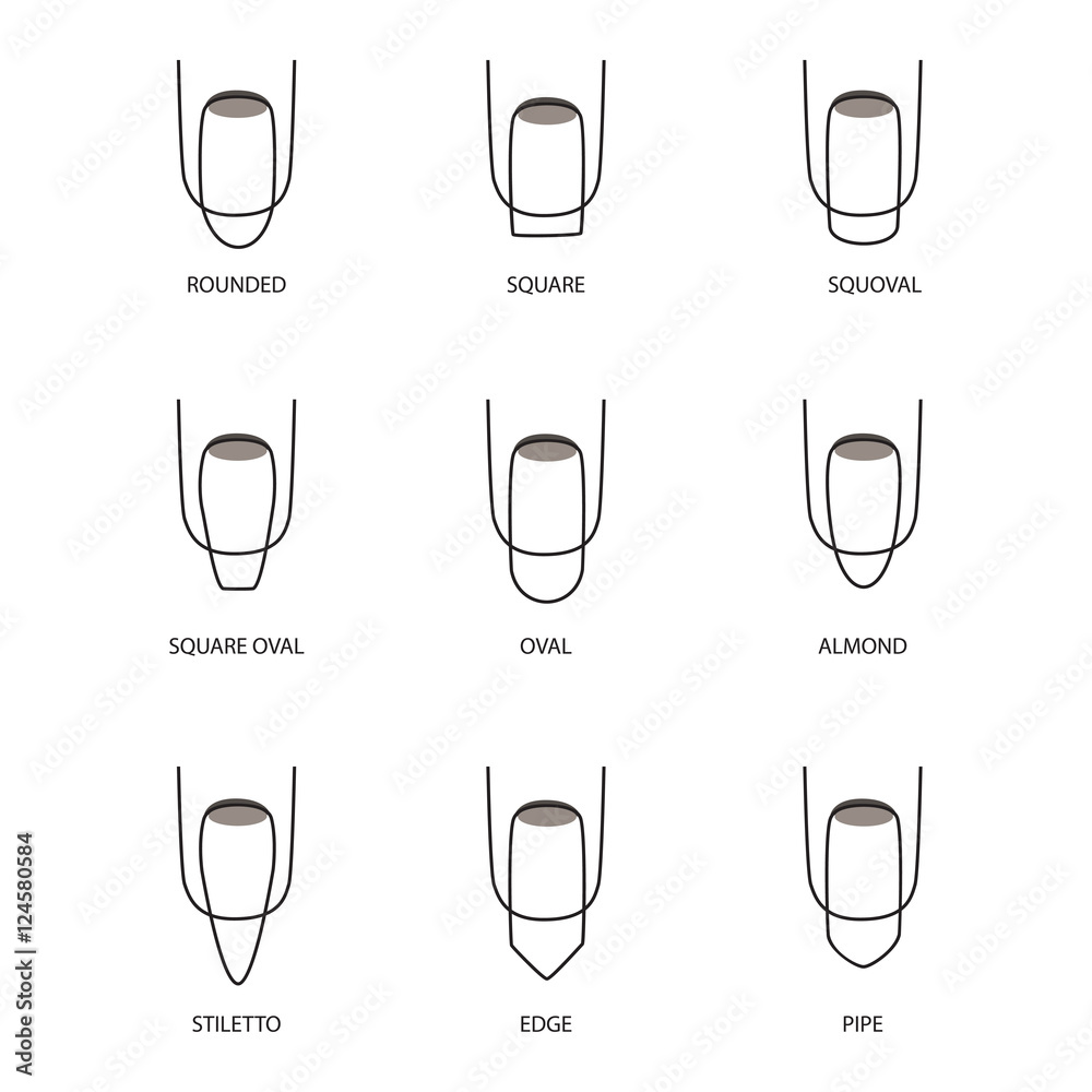 Set of different shapes of nails on white. Nail shape icons. Manicure ...