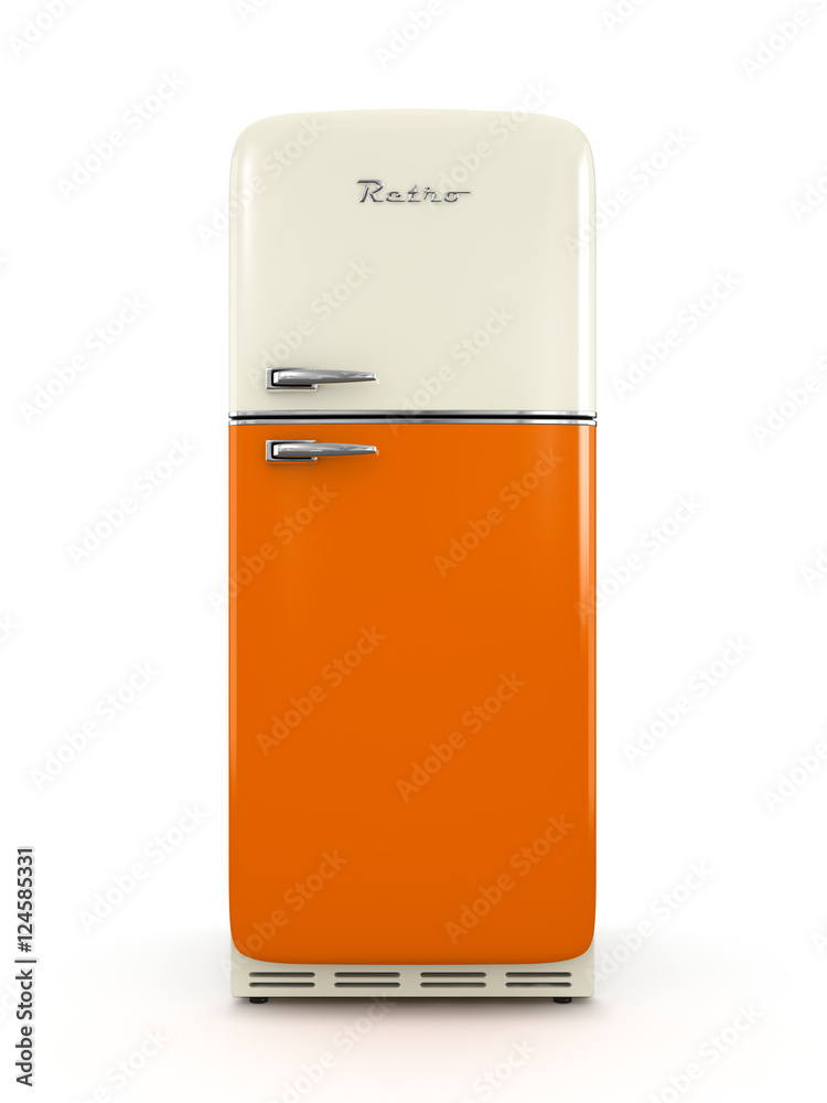 Retro fridge isolated on white background 3D rendering Stock ...