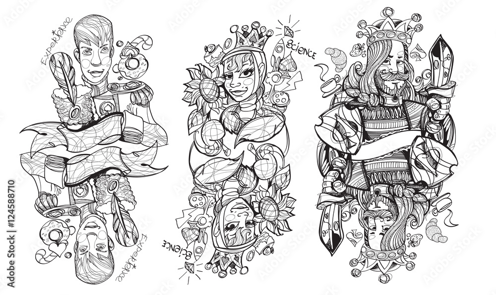 Black and white sketch of the characters. Stock Vector | Adobe Stock