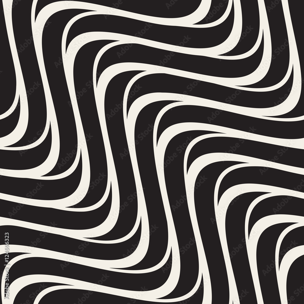 Vector Seamless Black and White Hand Drawn Wavy Lines Pattern Stock ...