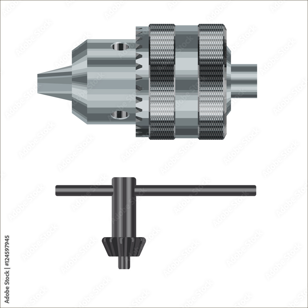 Plakát Realistic vector illustration of drill chuck an a special key ...