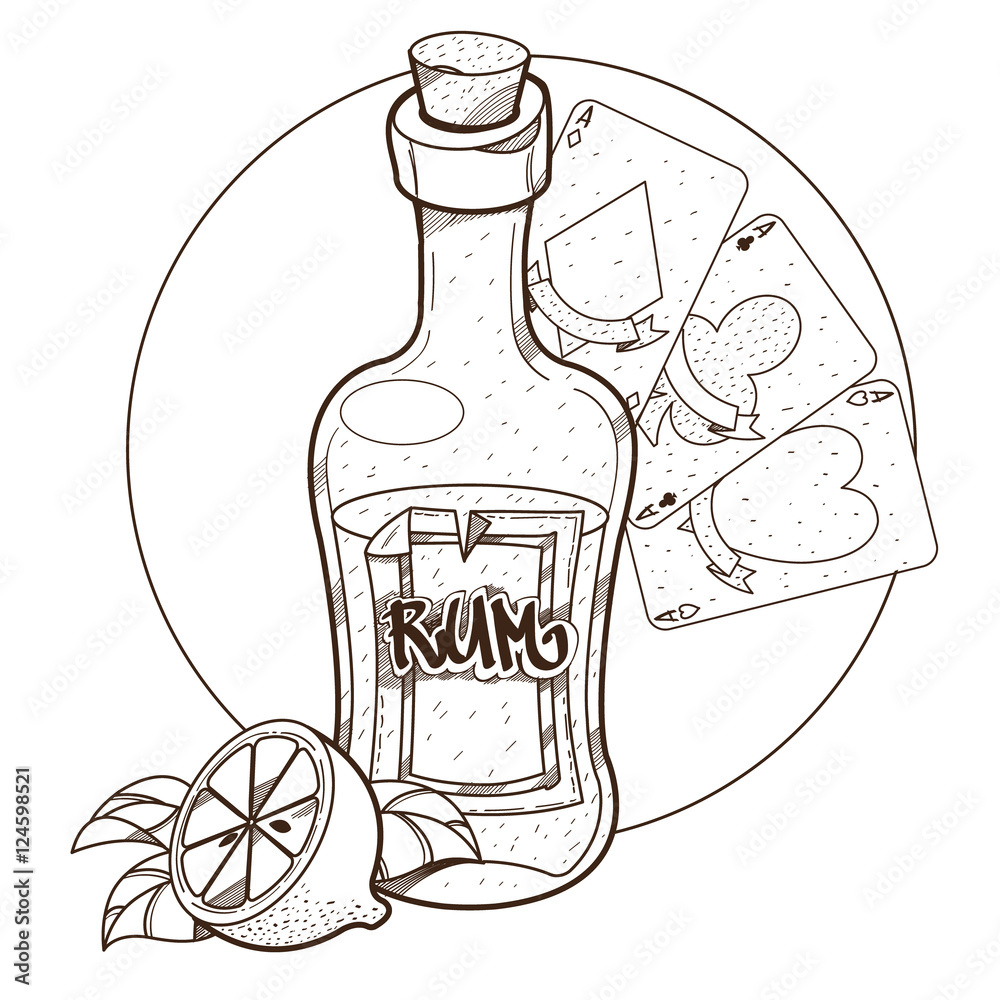 Bottle of rum and playing cards clipart on pirate theme. Stock Vector ...