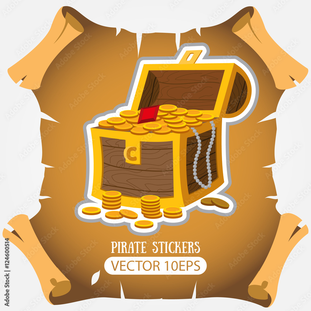 Treasure chest. Vector stickers on the pirate theme. Stock Vector ...