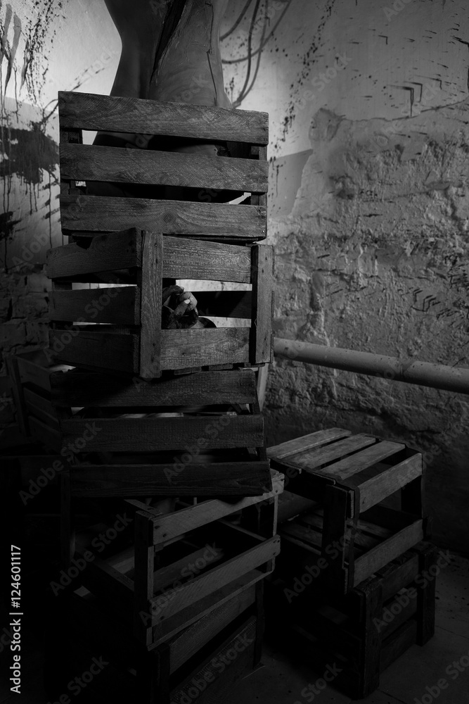 Black and white picture of female torso and wrinkled hand holdin Stock ...