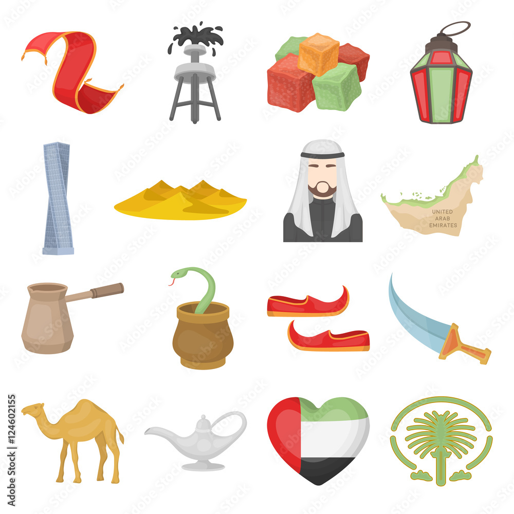 Arab Emirates set icons in cartoon style. Big collection Arab Emirates ...