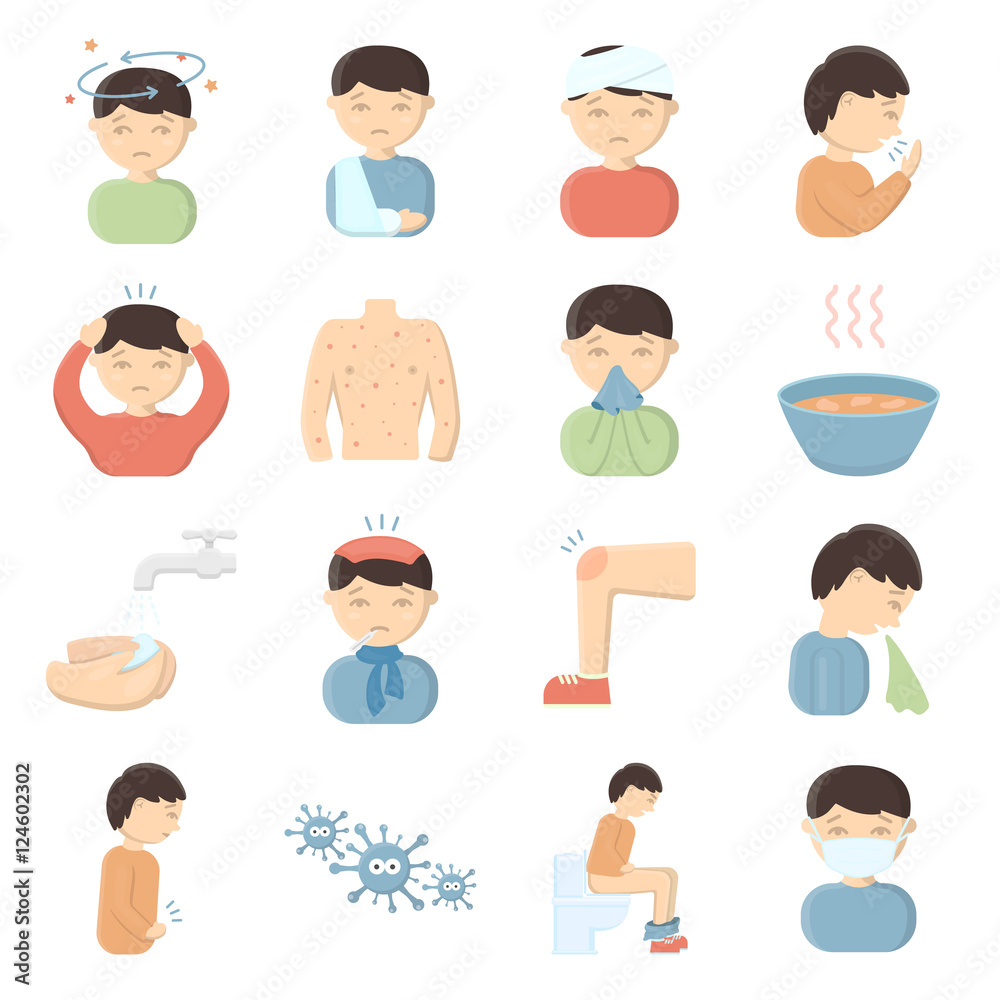 Sick set icons in cartoon style. Big collection sick vector symbol ...