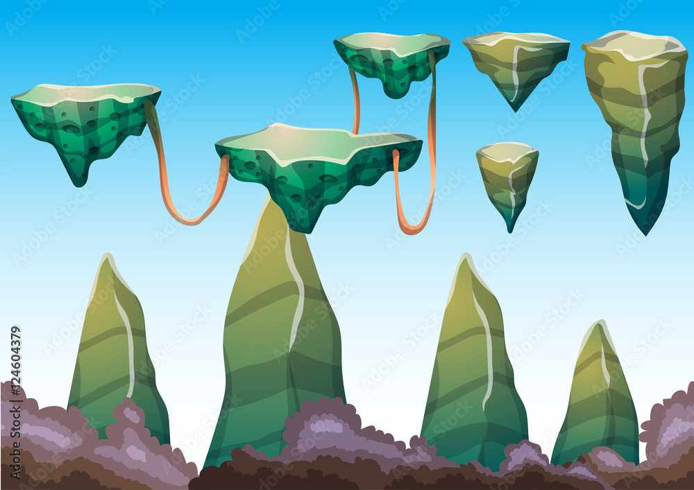 cartoon vector floating island object with separated layers for game ...