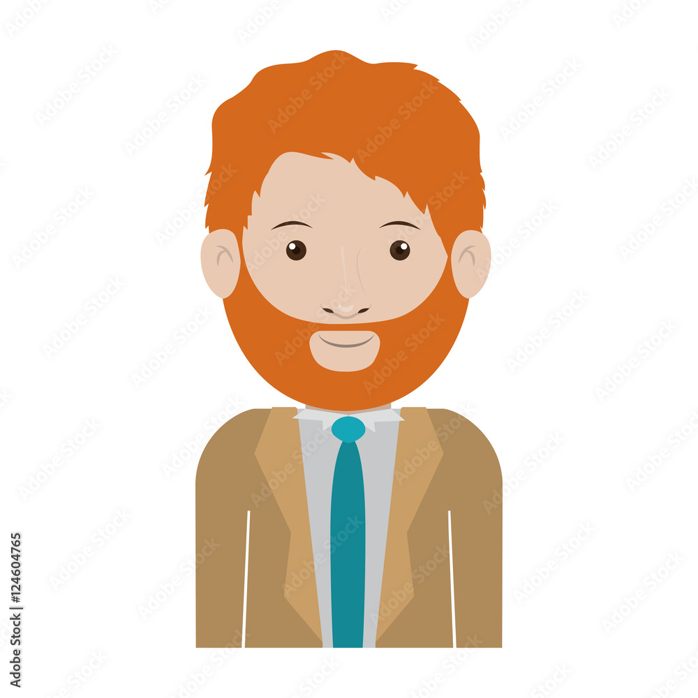 avatar male man smiling with beard and wearing suit and tie over white ...