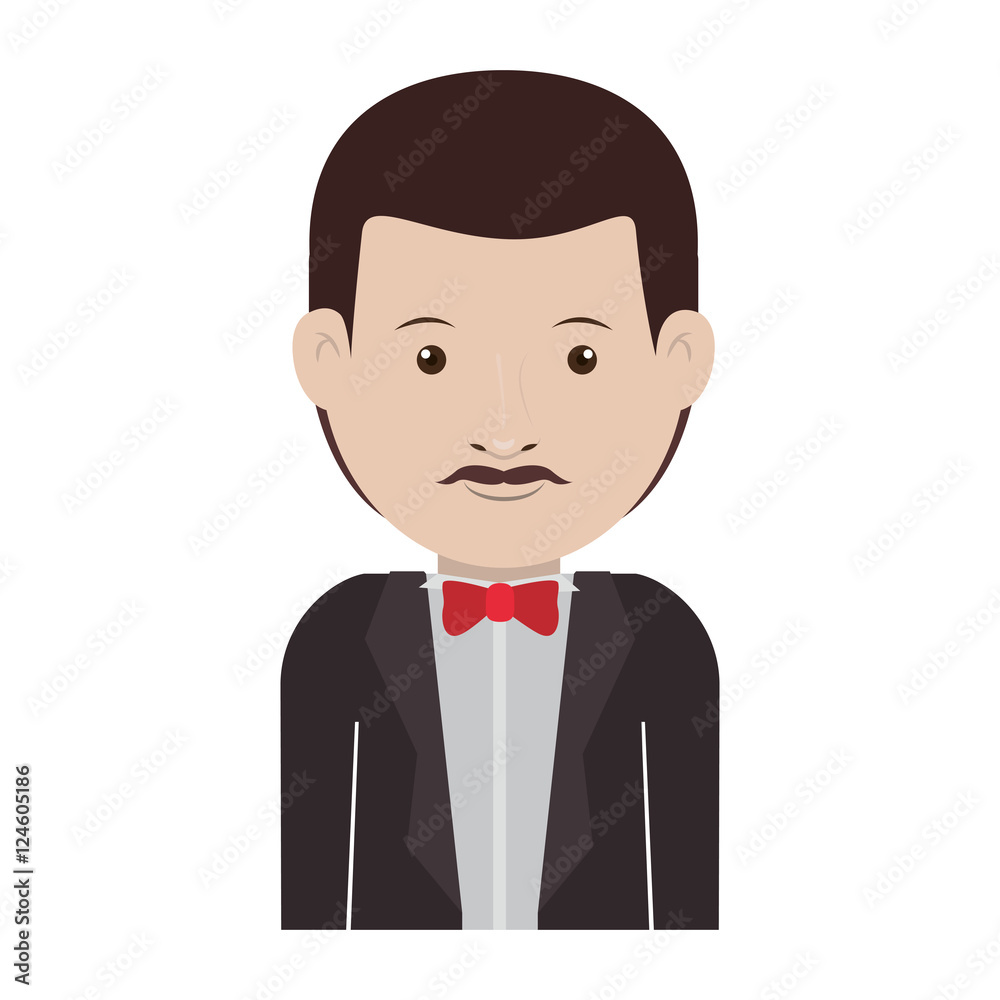 avatar male man smiling with mustache and wearing suit and tie over ...