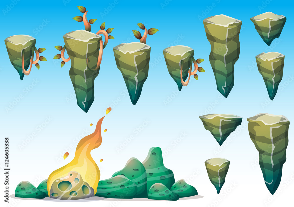 cartoon vector floating island object with separated layers for game ...