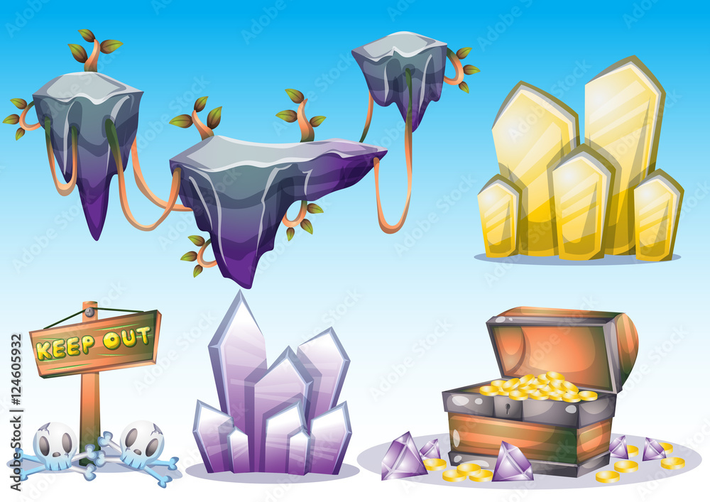 cartoon vector floating island object with separated layers for game ...