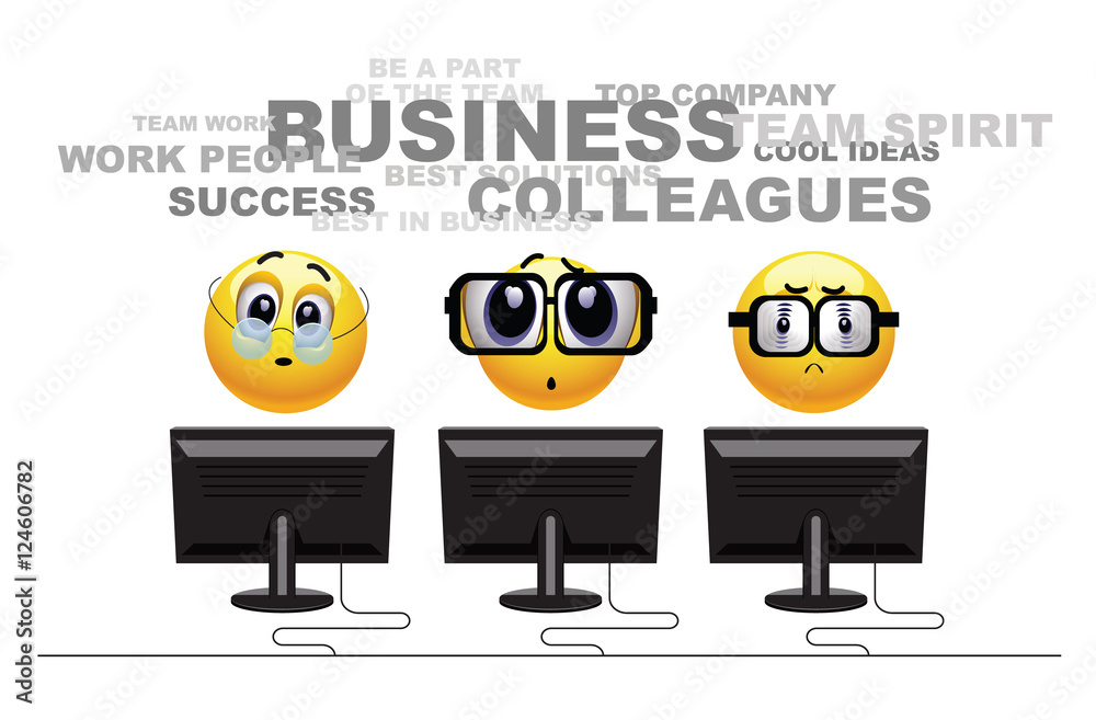 Humourous vector illustration of a teamwork in a company. Hardworking ...