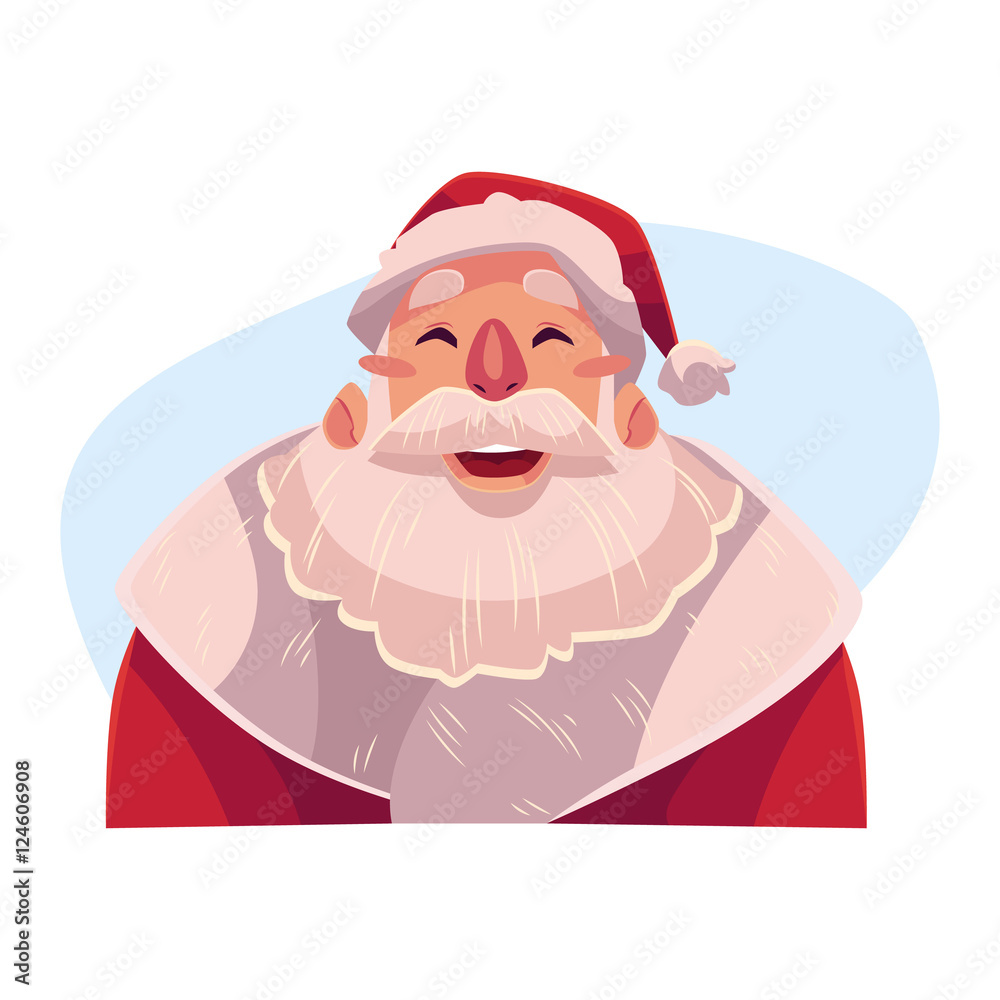 Santa Claus face, laughing facial expression, cartoon vector ...