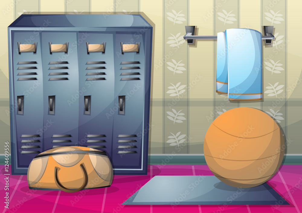 cartoon vector illustration interior fitness room with separated layers ...