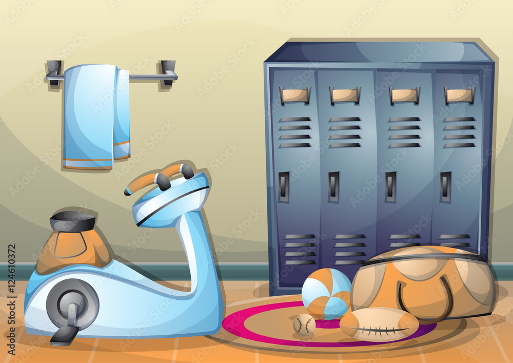 cartoon vector illustration interior fitness room with separated layers ...