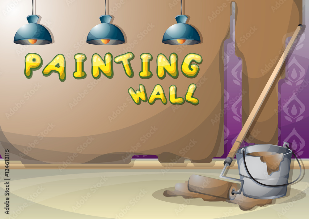 cartoon vector illustration interior painting wall with separated ...