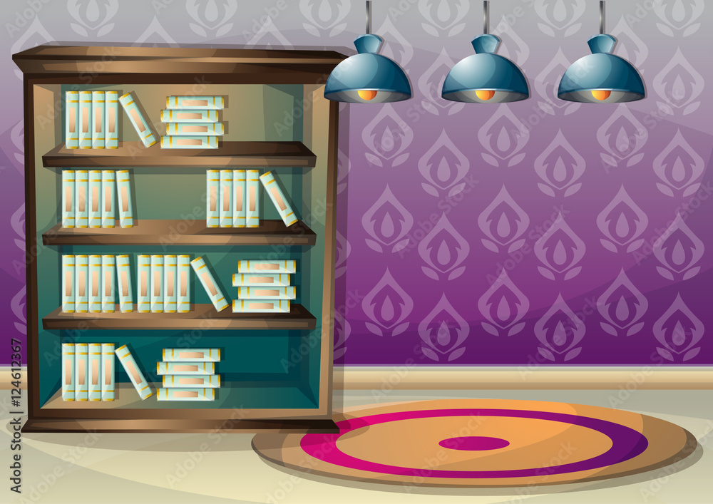 cartoon vector illustration interior library room with separated layers ...