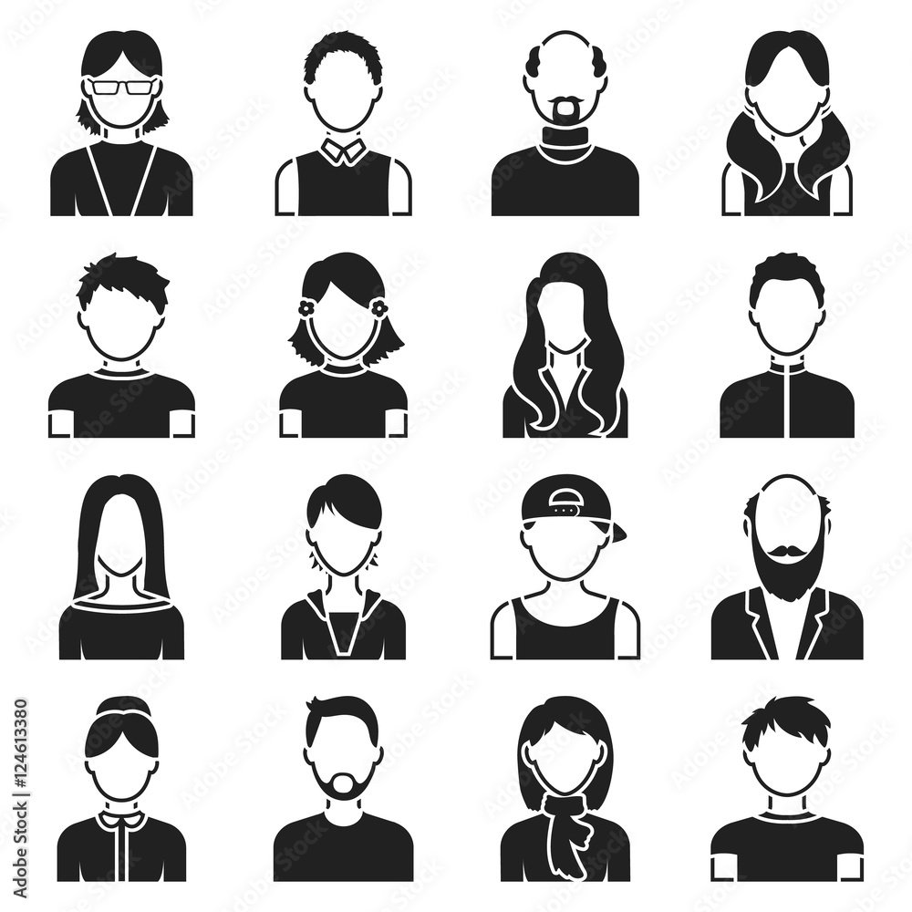 Avatar set icons in black style. Big collection avatar vector symbol ...