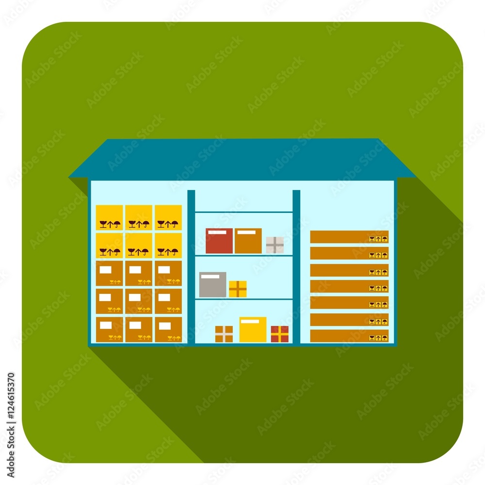 Warehouse icon in flat style isolated on white background. Logistic ...