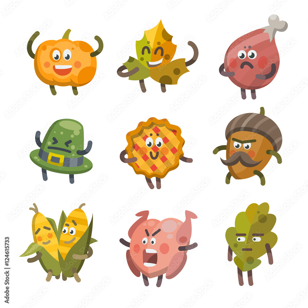 Vector illustration emoticons emoji set on theme of autumn holiday ...