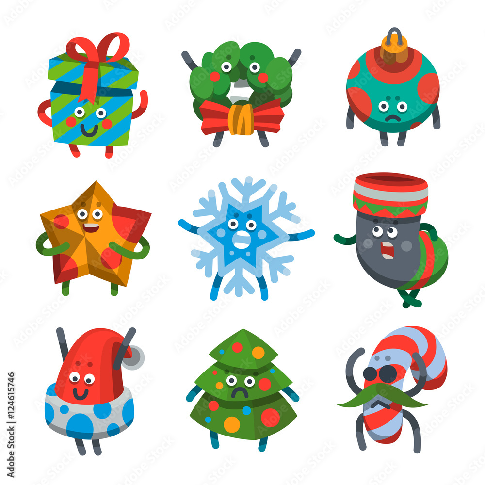 Vector illustration emoticons icons set on theme of winter holiday ...