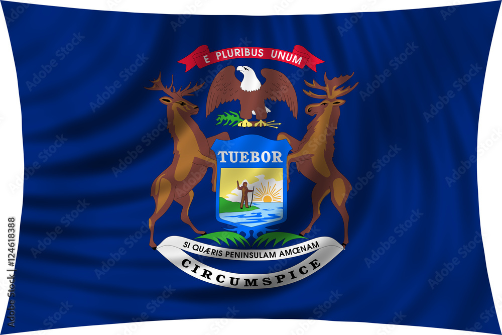 Flag of the US state of Michigan waving isolated on white Stock ...