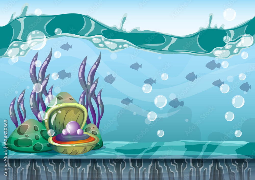 cartoon vector underwater background with separated layers for game art ...