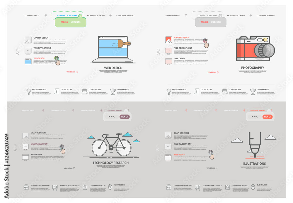 Color Pop Multimedia Website Layout with Cartoon Style Design Elements ...