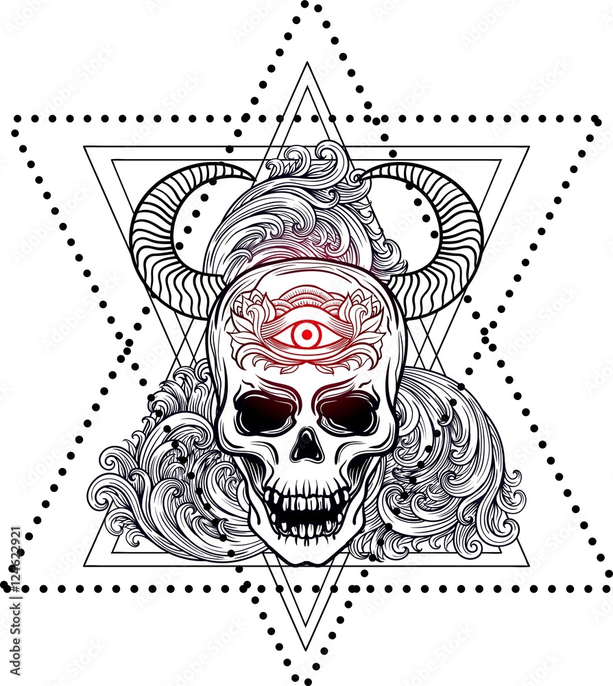 Dotwork styled skull vector art. Stock Vector | Adobe Stock