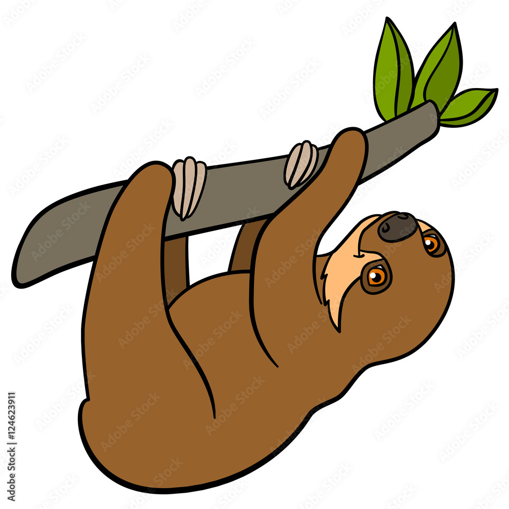 Cartoon animals. Little cute baby sloth. Stock Vector | Adobe Stock