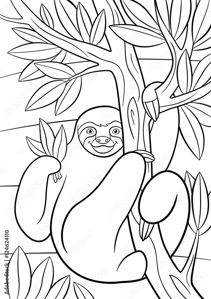 Coloring pages. Cute lazy sloth. Stock Vector | Adobe Stock