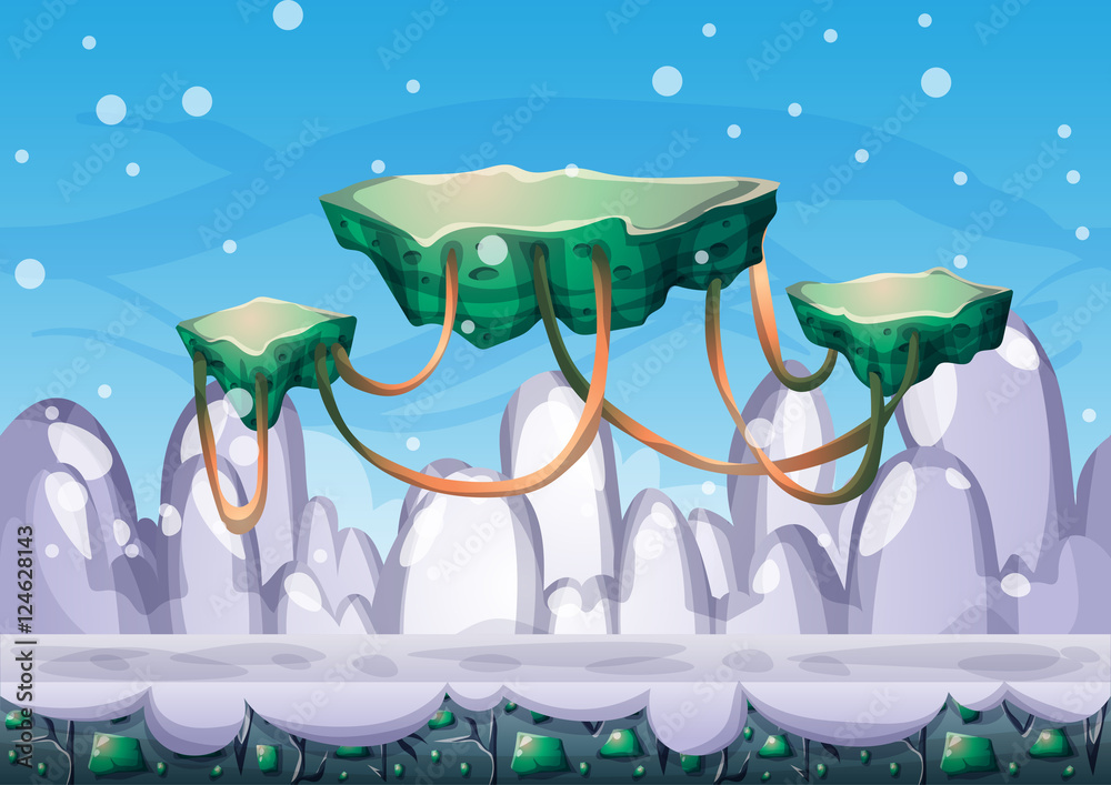 cartoon vector floating island background with separated layers for ...