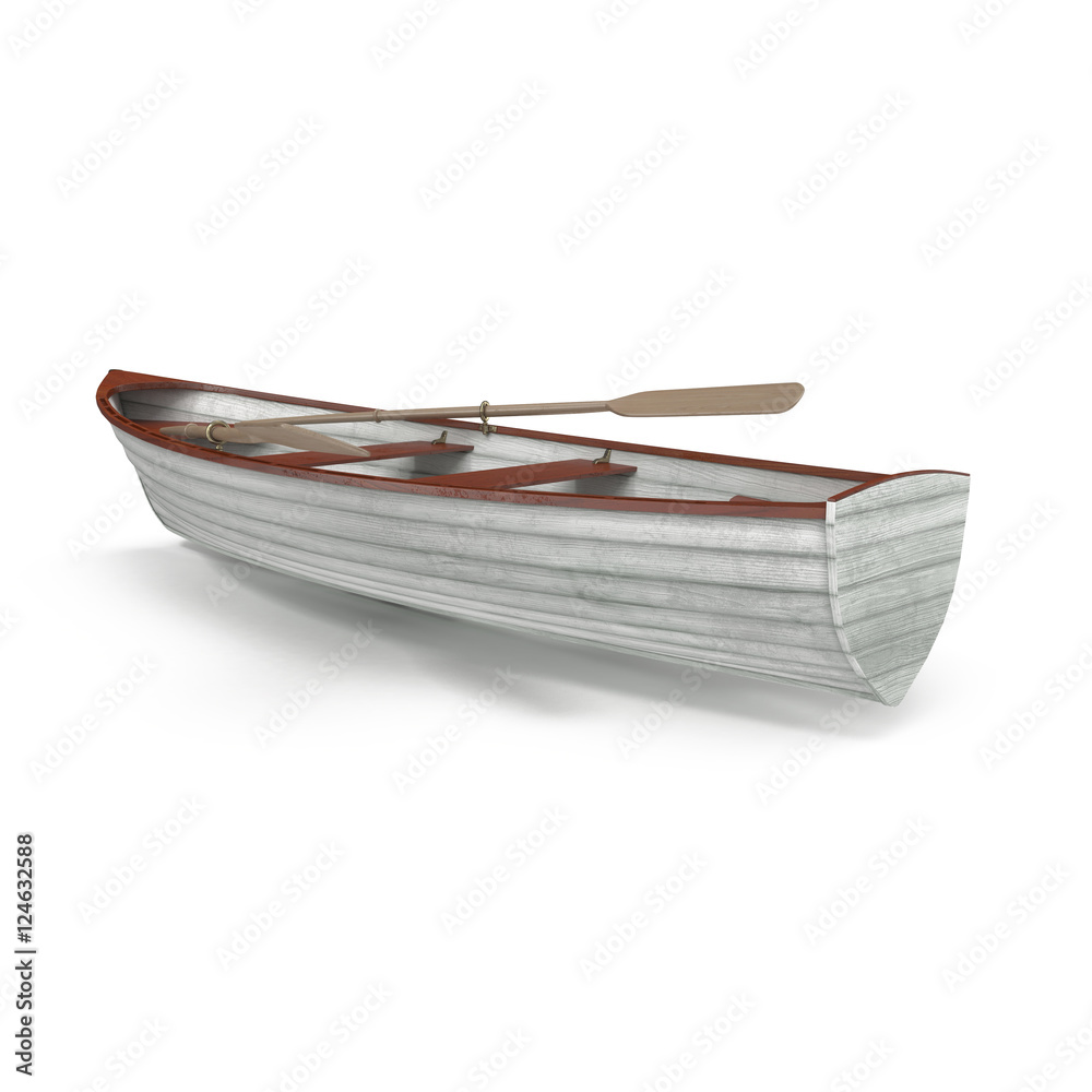 Wooden row boat on white. Top view. 3D illustration Stock Illustration ...
