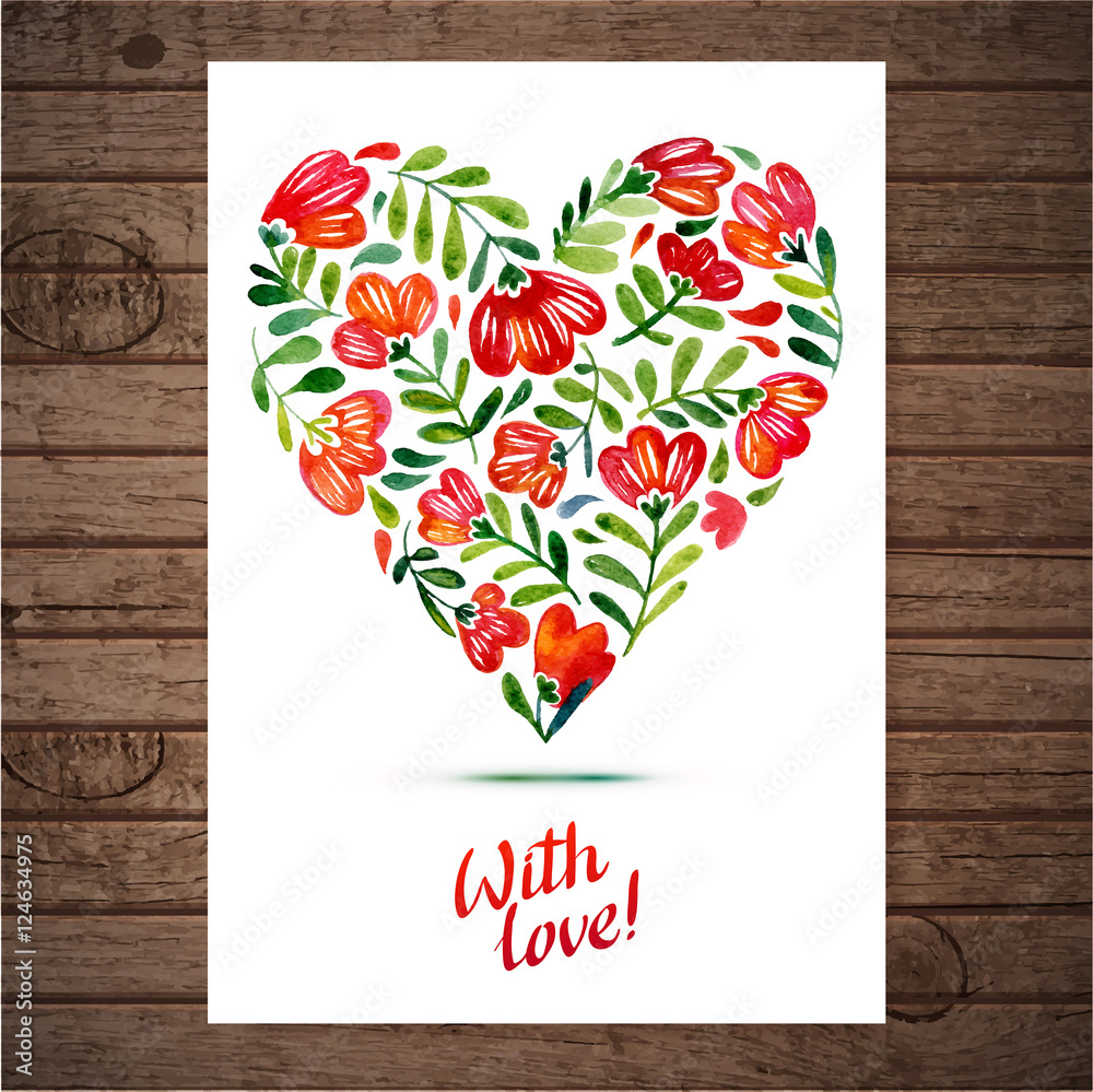 Vector illustration of flower heart frame. Multiolor floral drawing ...
