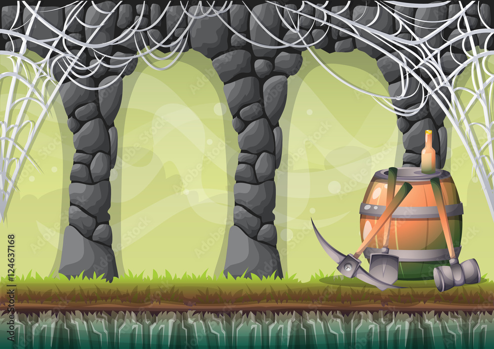 cartoon vector cave with separated layers for game and animation game ...