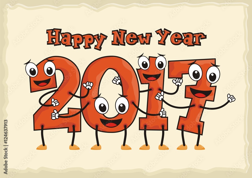 New Year 2017 Cartoon Numbers Design Stock Vector | Adobe Stock