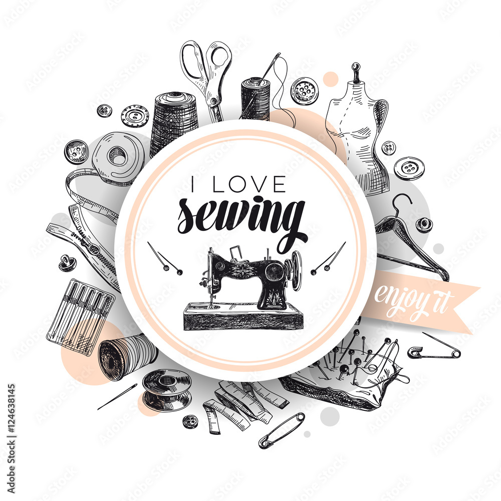 Vector hand drawn sewing Illustration. Stock Vector | Adobe Stock