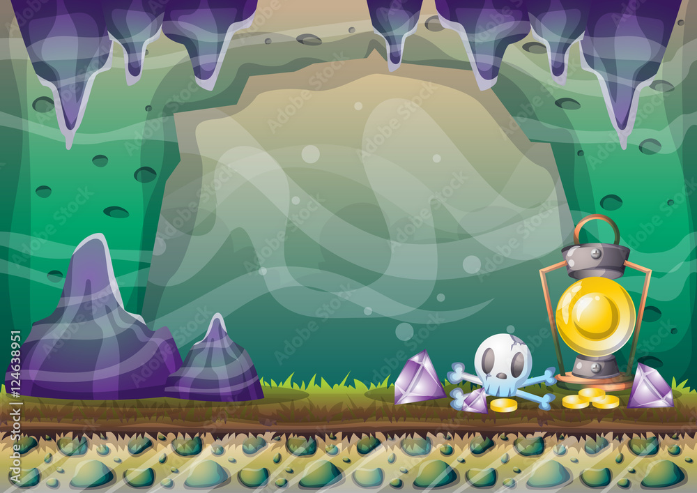 cartoon vector cave with separated layers for game and animation game ...
