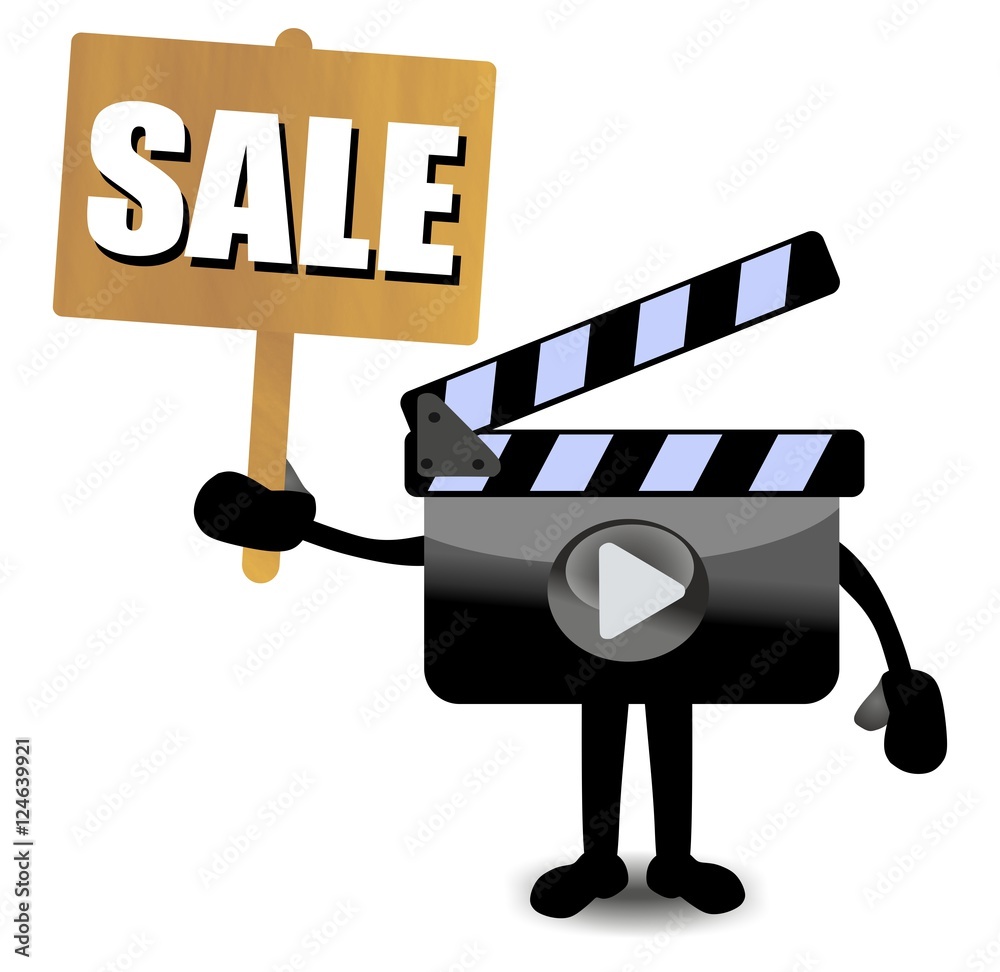 cartoon clapperboard holding SALE sign Stock Illustration | Adobe Stock
