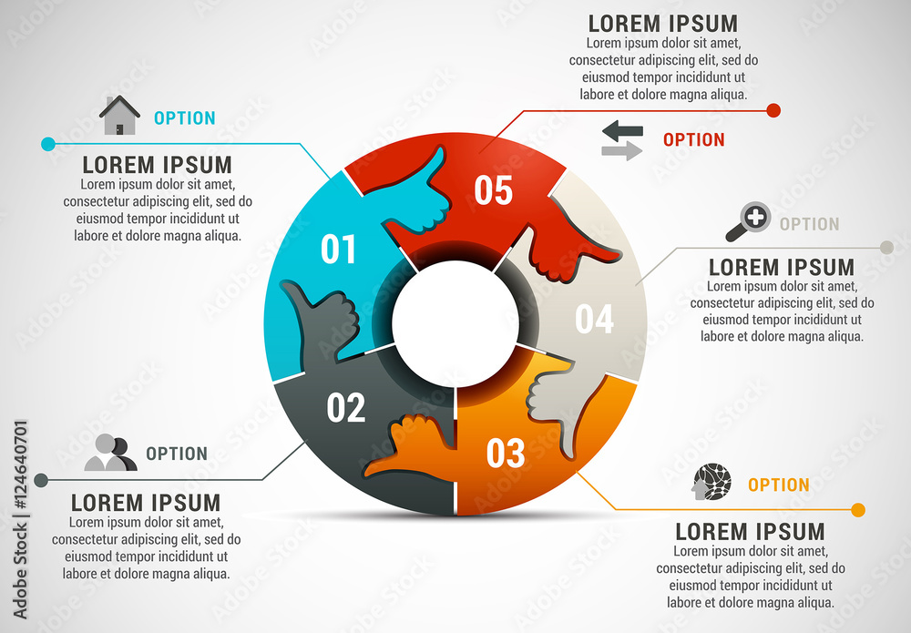 Wheel and Thumbs Up Element Business Infographic with Grayscale Icon ...